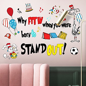 Maydahui Why Fit in When You were Born to Stand Out Wall Decal Dr Seuss Quote Wall Vinyl Sticker (21.2 x 30.6 Inch) Peel Stick Removable Kids Room Art Mural Decor for Baby Bedroom Nursery Classroom