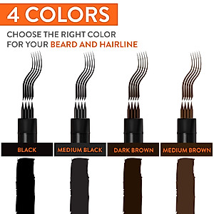 Beard Styling Pencil Kit - Medium Brown Beard Pen 4 Tip Micro-Fork and Beard Pen Filler