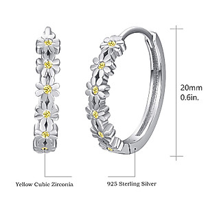 KINGWHYTE Daisy Hoop Earrings 925 Sterling Silver Lucky Flower Earrings Small Huggie Earrings Daisy Fashion Jewelry Gifts for Women 20mm