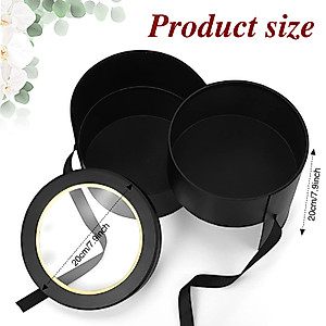 Outus Valentines Day Floral Boxes, Round Flower Boxes for Arrangements, 2 Tier Gift Boxes with Lids, Double Layer Rotating Bouquet Boxes with Paper Cards Raffia for Wedding Gift(Black)