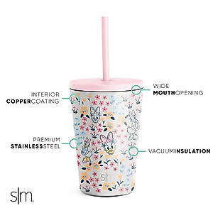 Simple Modern Disney Water Bottle for Kids Reusable Cup with Straw Sippy Lid Insulated Stainless Steel Thermos Tumbler for Toddlers Girls Boys 12oz Tumbler Daisy Duck Garden