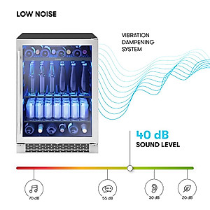 Zephyr Brisas 24 Inch Wine Fridge Single Zone Under Counter - Beverage and Wine Cooler Drink Refrigerator for Home with Glass Door 8 Bottles 112 cans