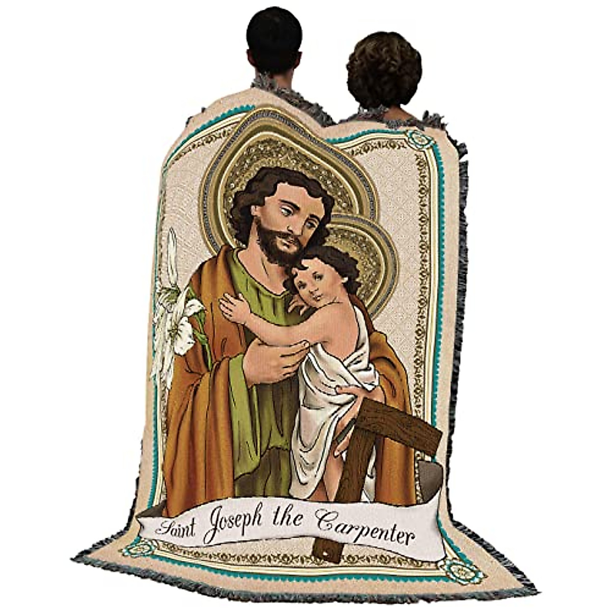 Saint Joseph The Carpenter Blanket - Patron of Catholic Church, Workers, Travelers, Immigrants, House Sellers & Buyers - Religious Gift Tapestry Throw Woven from Cotton - Made in The USA (72x54)