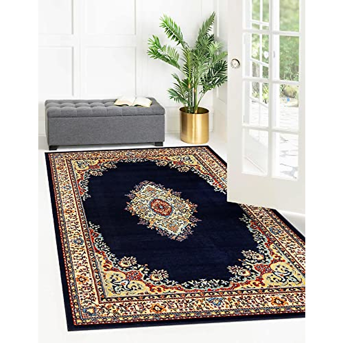 Rugs.com Amaya Collection Rug – 9' x 12' Navy Blue Medium Rug Perfect for Living Rooms, Large Dining Rooms, Open Floorplans