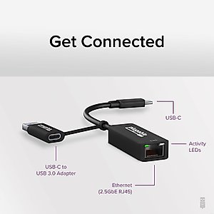 Plugable 2.5GB USB Ethernet Adapter for Laptop, 2-in-1 Cable, USB 2.5GB Ethernet Adapter, USB-C and USB Compaitble, USB-C to RJ45 2.5 Gigabit LAN Ethernet, Compatible with Mac and Windows