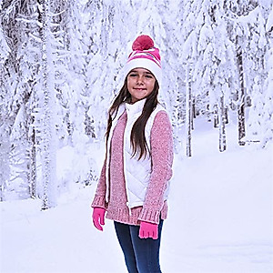 Polar Wear Girls Hat & Glove Sets-Kids Cold Weather Winter Accessories-Childrens pom pom Hat sets-Big Girls 2 Pc Beanie Sets
