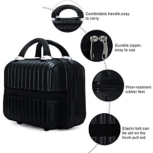 Makeup Travel Case 11 inch Hard Shell Cosmetic Organizer Bag Small Portable Make up Train Hand Luggage with Elastic Strap ABS Mini Suitcase Valentines Day Gifts for men girls, Black