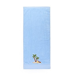 Quera 2 Pack Summer Hand Towels 100 Percent Cotton Embroidered Palm Trees Paradise Beach Decor Parrot Bathroom Decorative Dish Set for Drying, Cleaning, Cooking,, Blue, It's 5 O'CLOCK Somewhere!
