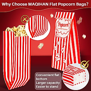 MAQIHAN 50 Popcorn Bags Individual Servings - Flat Bottom Paper Popcorn Food Bags Party Pop Corn Sleeves Bulk Carnival Halloween Snack Packs Gift Favor Treat bolsas para palomitas Movie Night Supplies