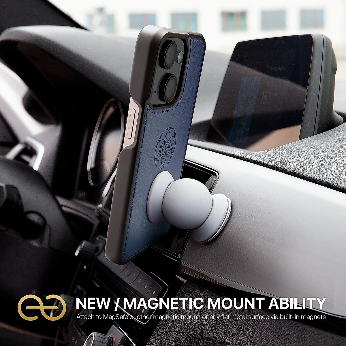 Dreem Fibonacci Wallet Case for iPhone 14 | 2-in-1 Detachable Vegan Leather Cover with Built-in Kick-Stand, RFID Blocking Card Holder, MagSafe Compatible [Royal]