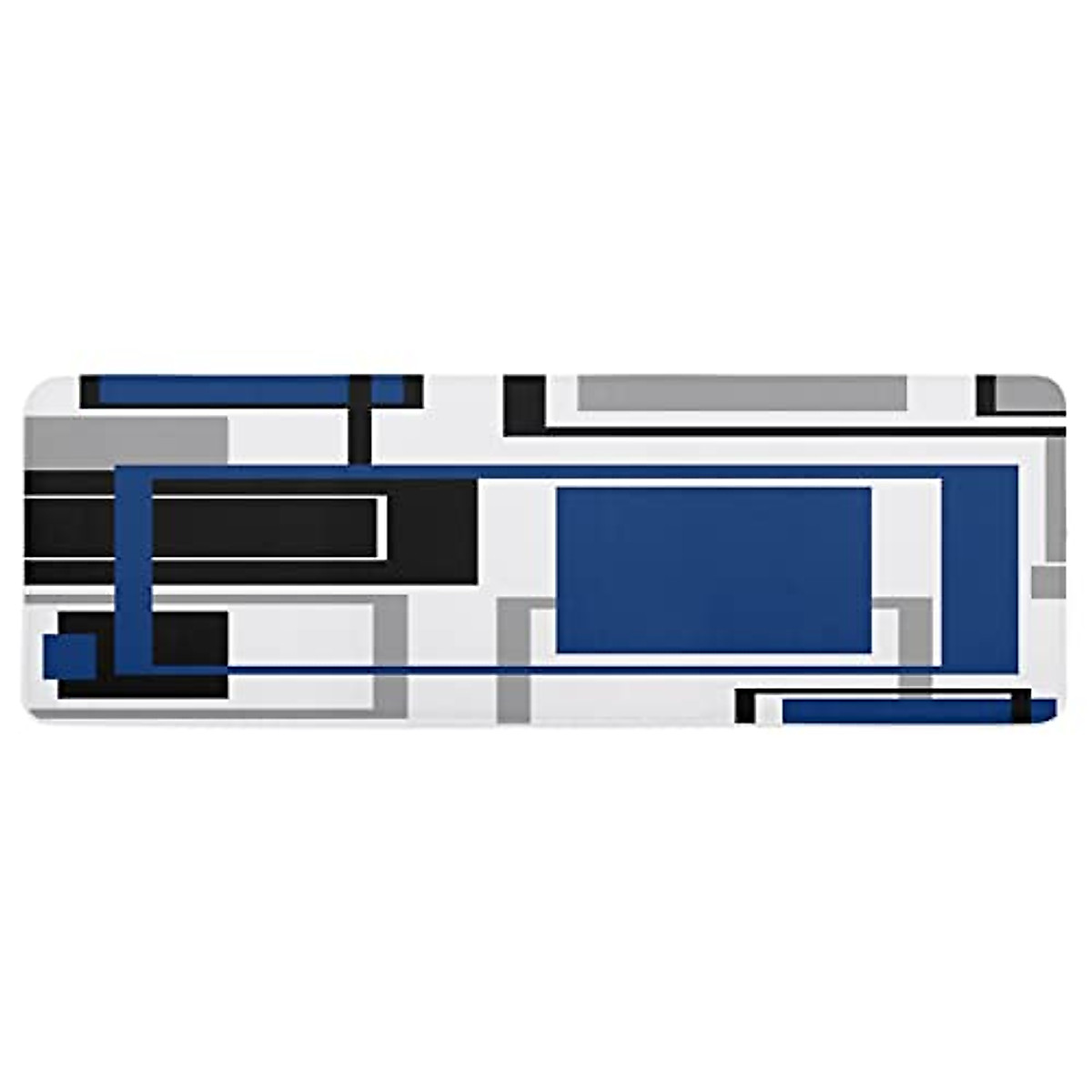 Kitchen Rugs and Mats Set -1 Pcs Non-Slip Cushioned Carpet Front of Sink Modern Abstract Geometric Washable Floor Doormat Area Runner Royal Blue Black Grey Color Blocks Absorbent Bathroom Rugs