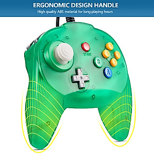 KIWITATA 2 Pack N64 Remote Controller, kiwitatá Retro N64 Wired 64-bit Mini Gamepad Upgraded Joystick Replacement for N64 Console (Clear Green)