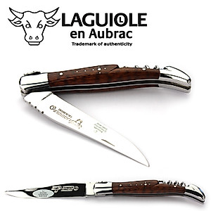 Laguiole en Aubrac Handmade Knife 12 cm Corkscrew L0312AMIF Snakewood Handle, Blade and bolsters Stainless Steel Shiny