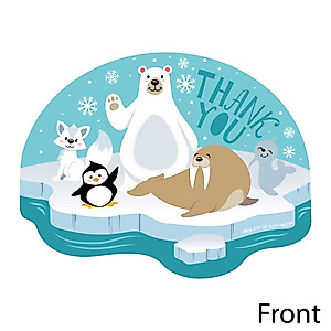 Big Dot of Happiness Arctic Polar Animals - Shaped Thank You Cards - Winter Baby Shower or Birthday Party Thank You Note Cards with Envelopes - Set of 12