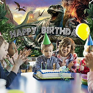 Avezano Dinosaur Jurassic Dino Theme Banner - Happy Birthday Boys Party Decorations - 70.8 x 43.3 Inch Photo Backdrop