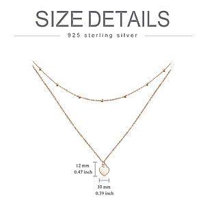 PEIMKO Sterling Silver Double Layered Choker Necklace for Women, Rose Gold Plated Silver Rosary Layered Necklaces Gift for Women
