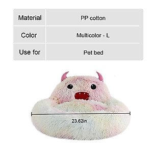 Pearlead Pet Bed Soft Donut Cuddler Nest Warm Plush Dog Cat Cushion Bed Durable Round Monster Shaped Pet Bed for Dogs & Cats Anti-Slip Soft Shaggy Warm for Winter Rainbow M-Diameter 23.62 "