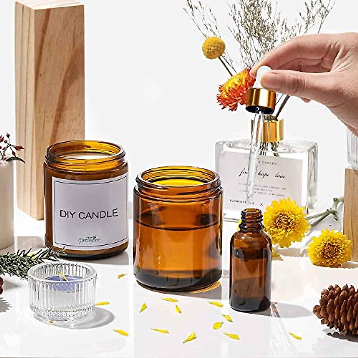 PrettyCare 24 Pack 8 OZ Amber Candle Jars for Making Candles, Round Glass Jar with Lids Leakproof Containers for Food Storage, Canning Jar for Spice, Liquid, Powder, Lotions