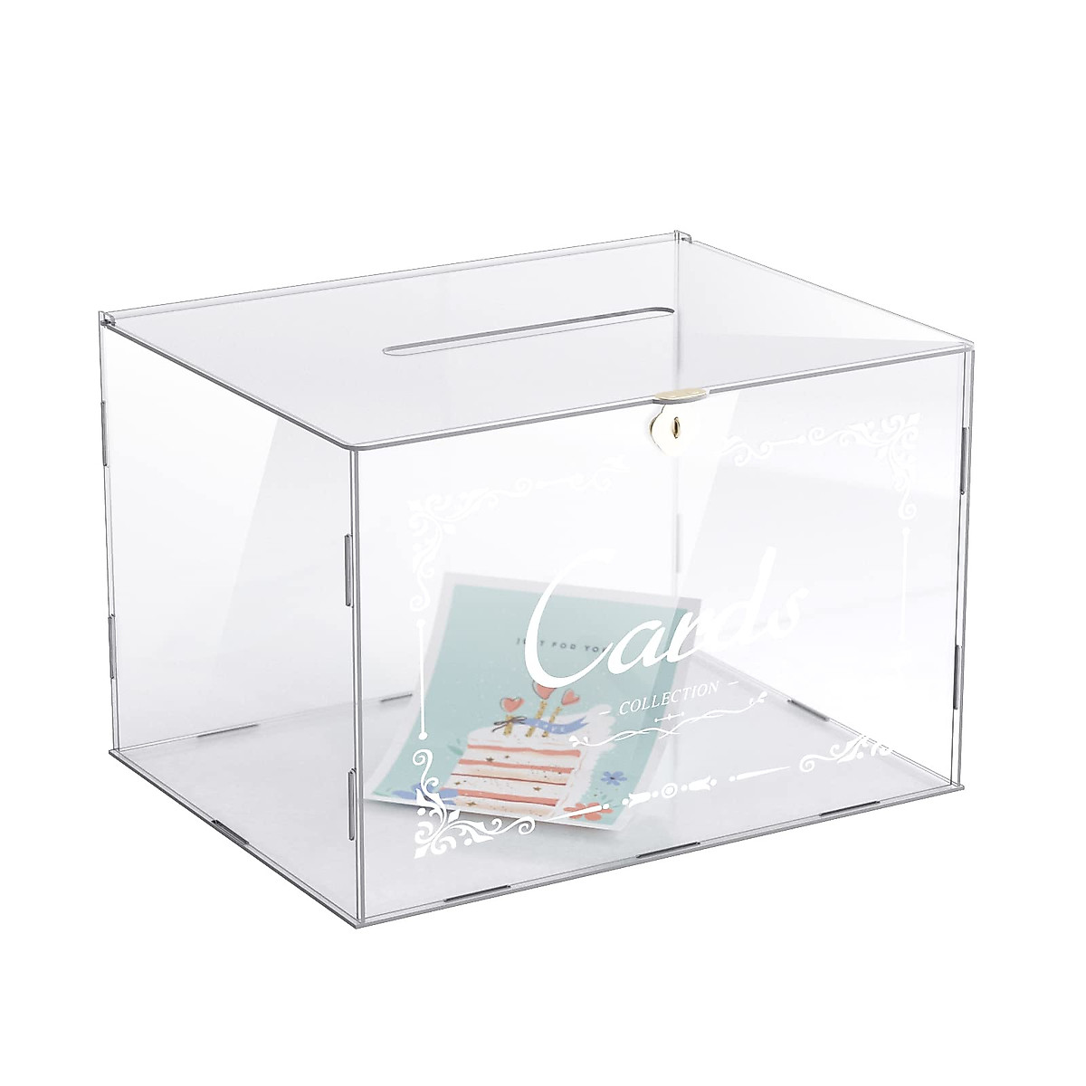 Bemodst Acrylic Wedding Card Box Gift Box Holder, Clear Large Letter Envelope Boxes with Lock and Slot for Reception Decoration Fundraiser Money Box Election Ballot Graduation Keepsake Party Favor