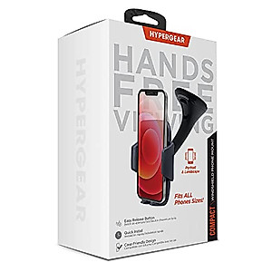 HyperGear Car Windshield Phone Mount Holder [Hands Free] Compatible for iPhone 14/13/12/Pro/Pro Max, Galaxy S23/S22/S21, Note 20 & More [Black] 13605