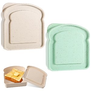 Piriuuo 2 Pcs Sandwich Containers Toast Shape Sandwich Box Sandwich Containers for Lunch Boxes Reusable Food Storage Sandwich Container with Lid, Microwave & Dishwasher Safe