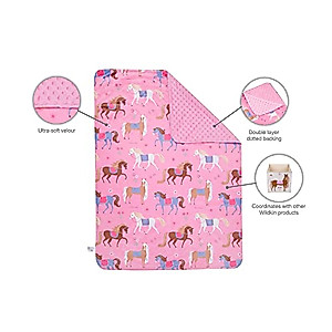 Wildkin Cotton Fitted Crib Sheet Bundle with Plush Throw Blanket (Horses)