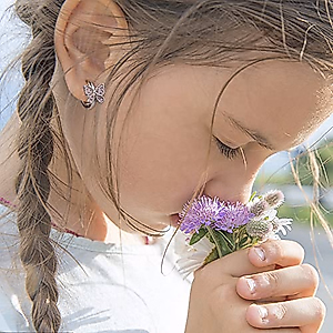 JeryWe Cute Butterfly Sleeper Small Hoop Earring 925 Sterling Silver CZ Crystal Huggie Earring Round Cartilage Tragus Mini Hoops Earring Ear Cuffs Piecing Dainty Jewelry Gifts for Women Sensitive Ears