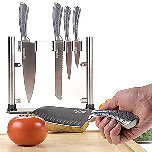 Set of 5 Tizona Kitchen Knives - Premium Stainless Steel Cutlery with Patterned Handles & Clear Acrylic Display Case, Professional Cutting Utensils by Kÿchen