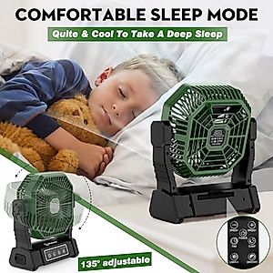 10000mAh Camping Fan Rechargeable with LED Lantern, Battery Operated Fan Outdoor Camping Fans for Tents with Remote & Hook, 4 Speed Powerful USB Table Fan for Fishing, Camping, Travel, Jobsite (Black)