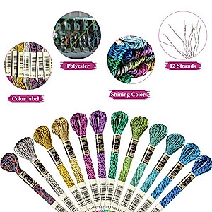 24 Pieces Metallic Embroidery Floss Multicolor Embroidery Skein Threads Glitter Embroidery Thread Cross Stitch Polyester Thread for Friendship Bracelets DIY Embroidery Thread Crafts