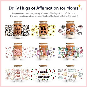 Beryzol UV DTF Cup Wrap, 9 Sheets Mama Theme 1 Sheets Mysterious Pattern and Cleaning Kit, UV DTF Transfers Stickers for 16 OZ Libbey Glass Cups Straws and Accessories