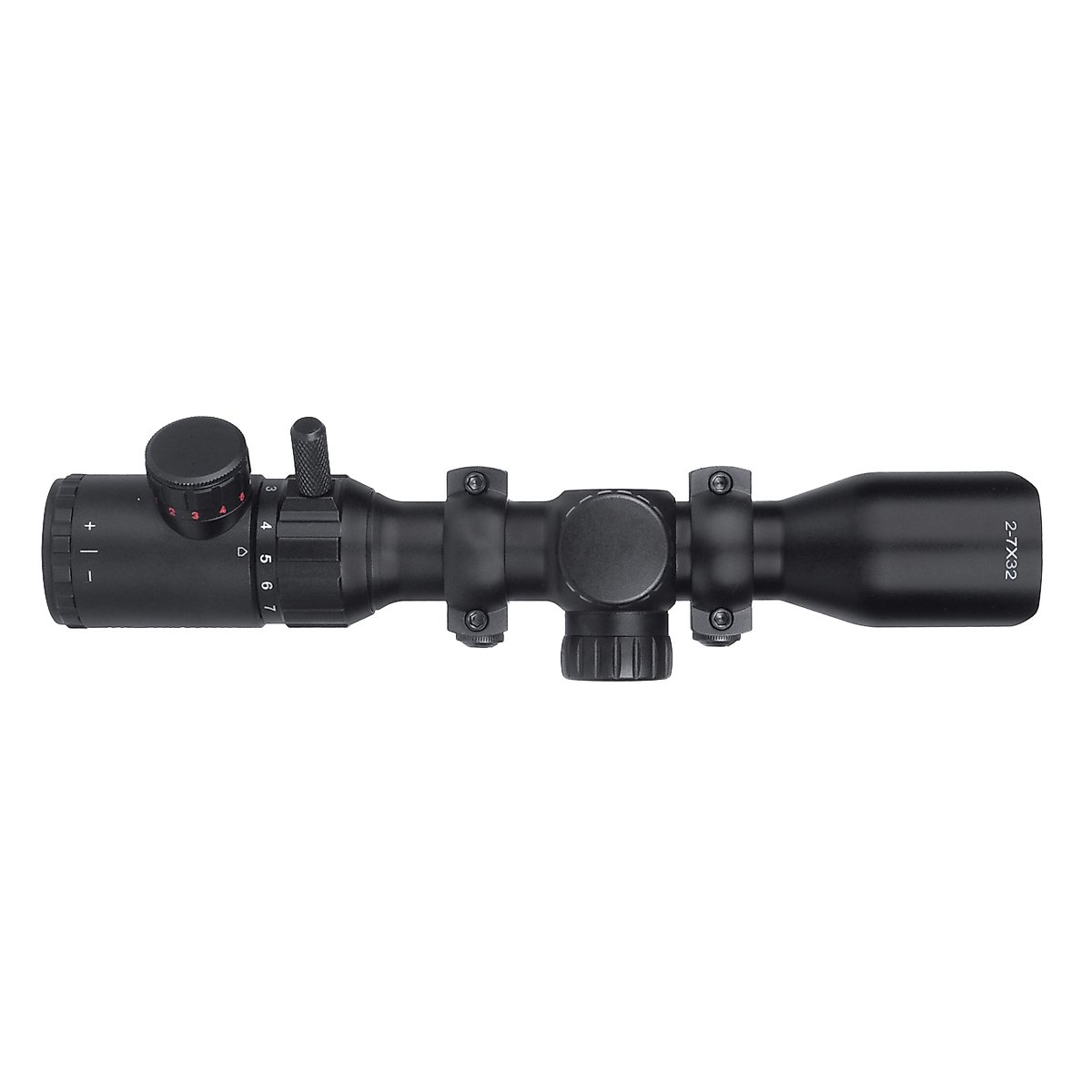 Monstrum 2-7x32 Rifle Scope with Rangefinder Reticle and Medium Profile Scope Rings | Black