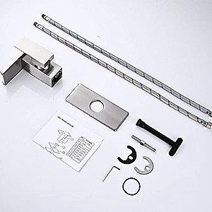 AVSIILE LED Bathroom Sink Faucet, Brushed Nickel Waterfall Single Hole Handle RV Bath Vanity Faucets for Sinks 1 Hole with Metal Pop Up Drain and 2 Water Supply Lines, Side Handle