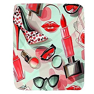 High Heel Lipstick Perfume Makeup Girls Throw Blanket Fashion Soft and Comfortable Fleece Flannel Big Blanket for Bedding Office Sofa and Chair Decor Gift (50 x 60 inches)