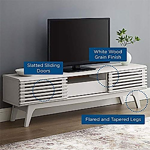 Levan Home Mid Century Modern Low Profile 59" Retro TV Stand with Slatted Shelves in White