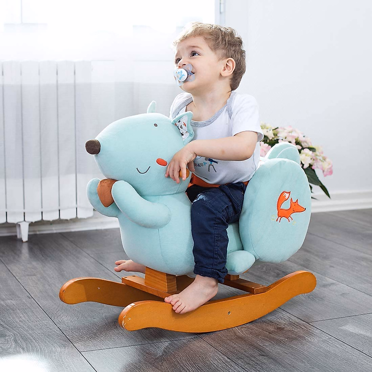 labebe - Baby Rocking Horse, Kids Ride on Toy, Wooden Riding Horse for 6 Months Up Boy&Girl, Toddler/Child Outdoor&Indooor Toy Rocker, Plush Stuffed Animal Rocker Chair, Infant Gift - Blue Squirrel