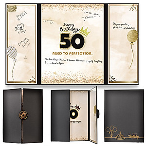 DOUBLESHOOT 50th Birthday Guest Book Alternative Black Gold Party Decorations for Men 12"x18" - 50 Years Sign in Poster Card Gift - Fifty Party Signature Book Keepsake - Table Centerpiece Decor