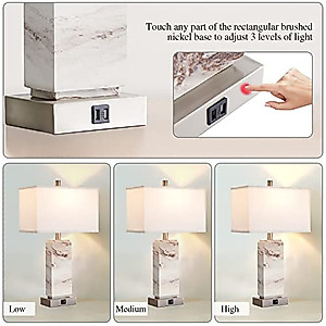 RORIANO Set of 2 Modern Table Lamps for Living Room, 3 Way Touch Dimmable Contemporary Coastal with USB Ports, Rustic Resin Nightstand Lamp Bedroom Bedside End Table, LED Bulb Included