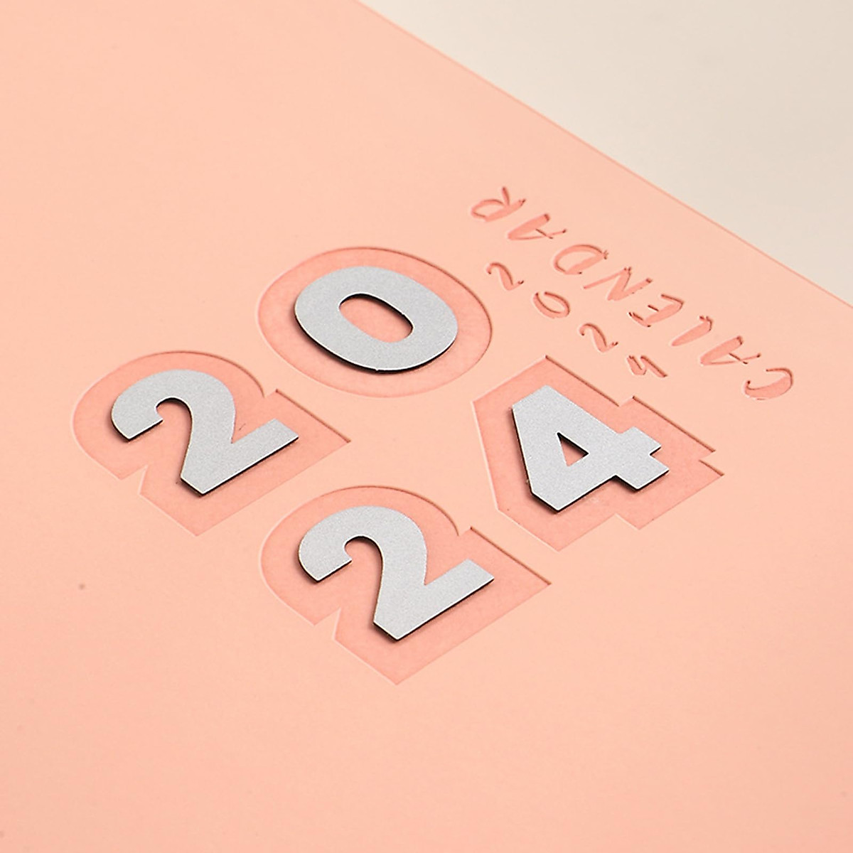 Tainrunse Embossed Decorations Planner Leak-Proof 2024 Monthly Faux Leather Cover 12 Months A5 Calendar Notebook 155 Sheets Wire Binding Tabs Agenda Pink A5