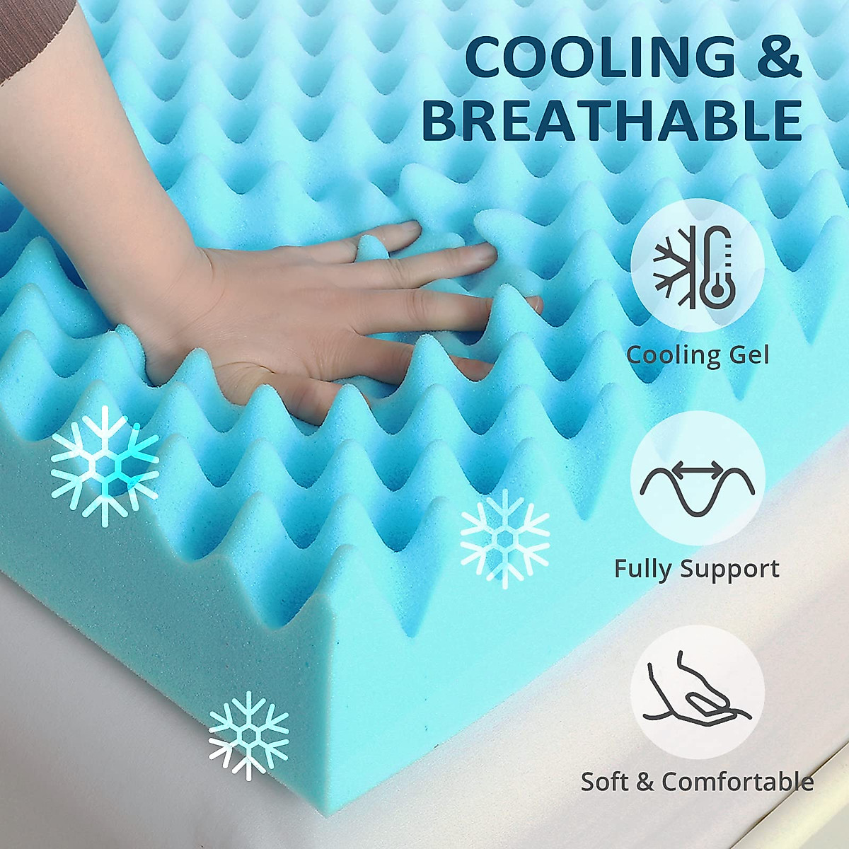 QUINEEHOM Foam Mattress Topper King 3 Inch, Egg Crate Cooling Mattress Topper with Gel Infused, Bed Topper with Removable Cover, Certipur-Us Certified