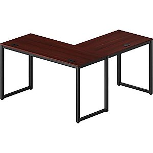 SHW Home Office 55"x60" Large L Shaped Corner Desk, Cherry
