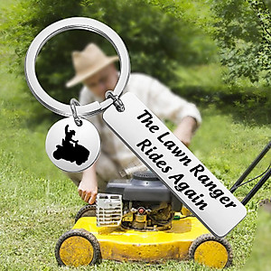 POTIY Lawn Enforcement Gift Mowing the Lawn Jewelry the Lawn Ranger Rides Again Keychain Outdoors Keychain Father's Day Keychain (keychain)