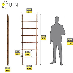 FUIN 6ft Wood Blanket Ladder Living Room Decorative Wall Leaning Farmhouse Quilt Display Holder Storage Rustic Wooden Towel Rack for Bathroom, Light Brown