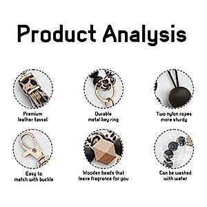 Key Chains Bracelet with Tassel, Beaded Car Key Ring Wristlet, Silicone Beaded Bangle Chains, Cute Gifts for Women and Girls (Black/Zebra)