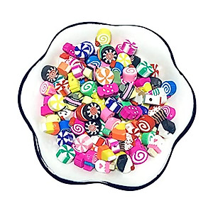 200pcs Clay Candy Beads Assorted Sweets Polymer Spacer Beads, Mixed Clay Lucky Candy Charms Kawaii Cute bonbons Fruits Beads for Nail DIY Bracelet Necklace Earring Hair Clip Accessories Making
