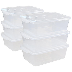Qqbine 16 Quart Clear Latching Storage Box, Plastic Storage Container, Latching Bin with Lid, 6 Packs