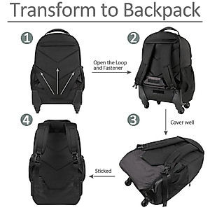 MATEIN Rolling Backpack with 4 Wheels, 17 inch Travel Laptop Backpack for Women Men, Large Wheeled Backpacks Water Resistant Business Carry on Bag Airline Approved, School Luggage Suitcase Bag, Black