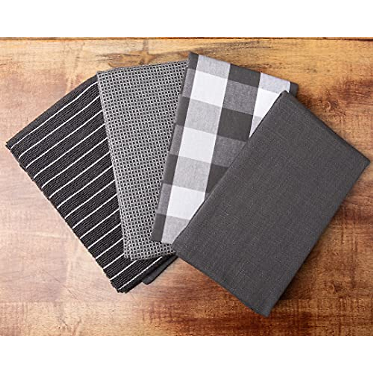 Kitchen Cotton Towels - 100% Cotton Gray Dish, Hand, Tea Towels - Flat, Terry, Waffle, Herringbone - 28 x 16 in