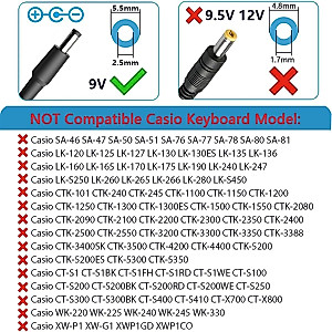 DC 9V Power Adapter for Casio Keyboard WK-110 WK-200 WK-210 CTK-720 CTK-710