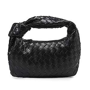 Qiayime Women Knoted Woven Handbag Fashion Ladies Soft PU Leather Handmade Hobo Shoulder Bag Purse Woven Clutch Dumpling Bag (black)